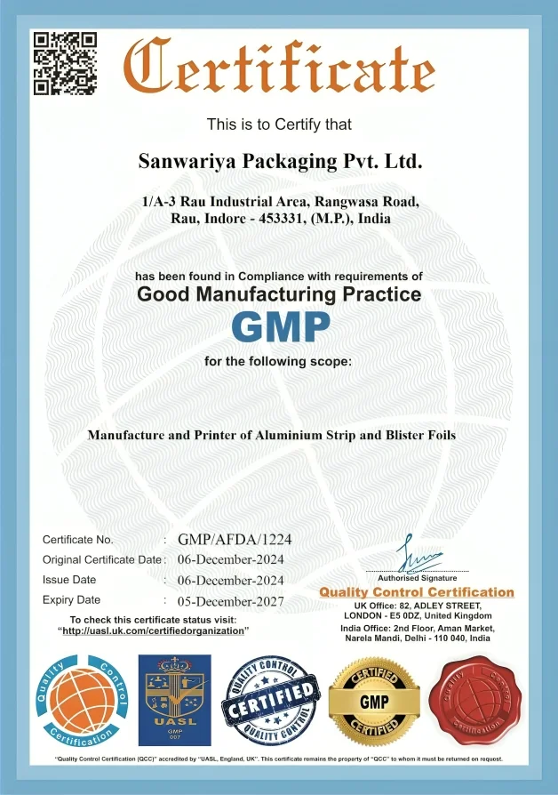 Our Certificates | Manufacturing Excellence |Sanwariya Packaging